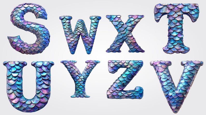 Mermaid Scale Alphabet Clipart, Mermaid Letter, Iridescent Ocean ...