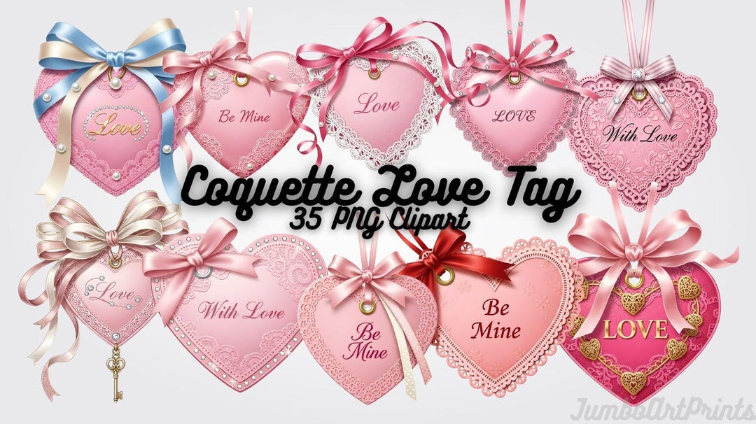 Coquette Love Tag Clipart - Heart Tag PNG, Ribbon Label Girly Valentine ...