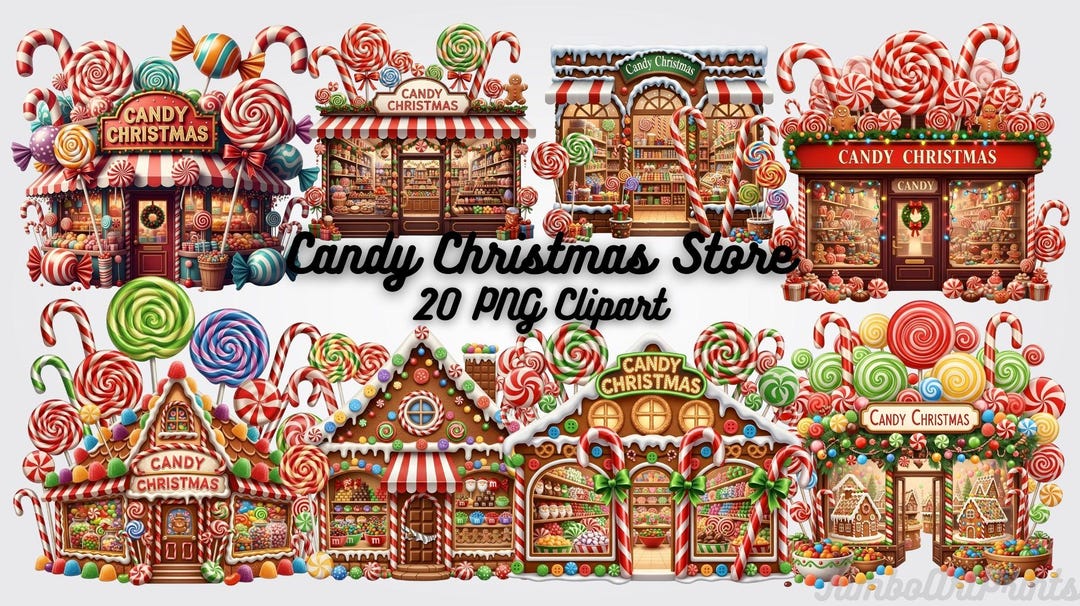Candy Christmas Store Clipart PNG - Lollipop House - Etsy