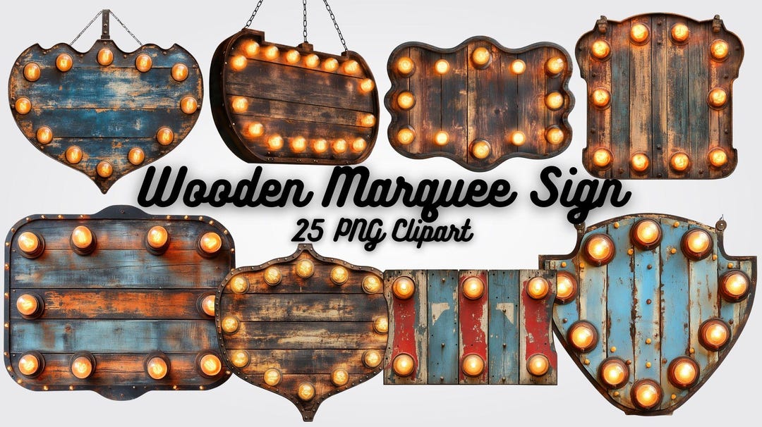 Wooden Marquee Sign Clipart, 25 Rustic Vintage Light Sign PNG Images ...