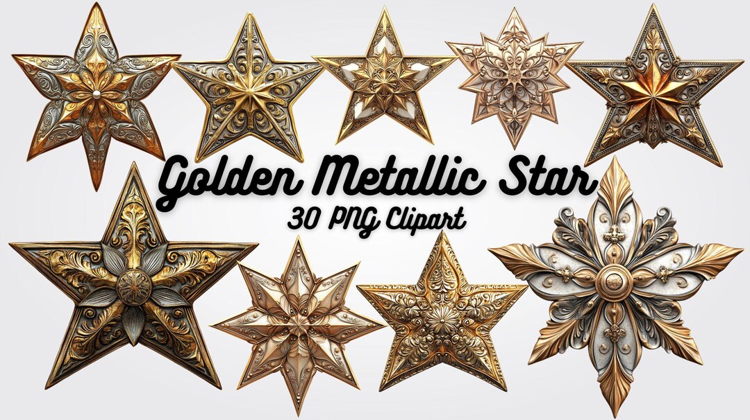 Golden Star Clipart: 30 Metallic PNG Images (12x12 Inch) - Etsy
