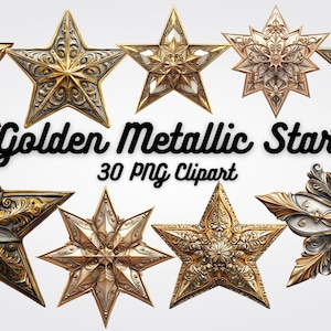 Golden Star Clipart: 30 Metallic PNG Images (12x12 Inch) - Etsy