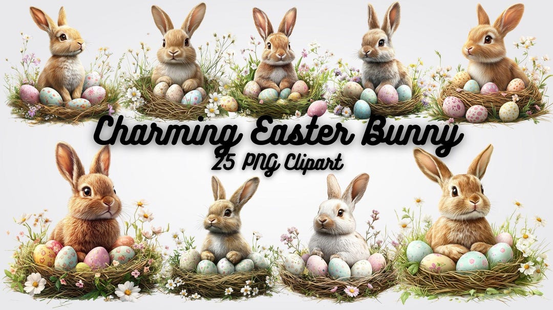 Easter Bunny Clipart: 25 PNG Images for Holiday Crafts (12x12 In) - Etsy