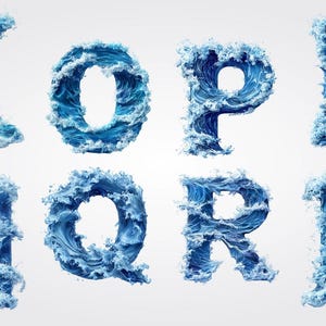 Ocean Waves Alphabet Clipart, Water Splash Letters PNG, Water Waves ...