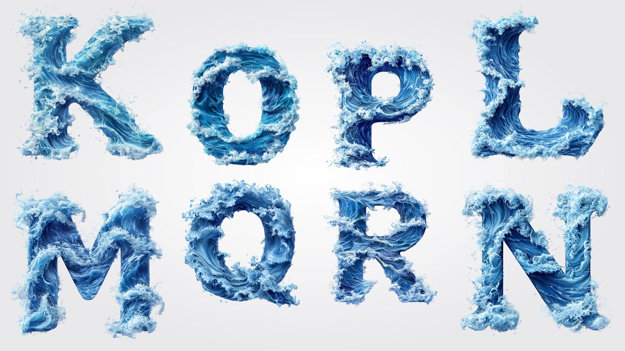 Ocean Waves Alphabet Clipart, Water Splash Letters PNG, Water Waves ...