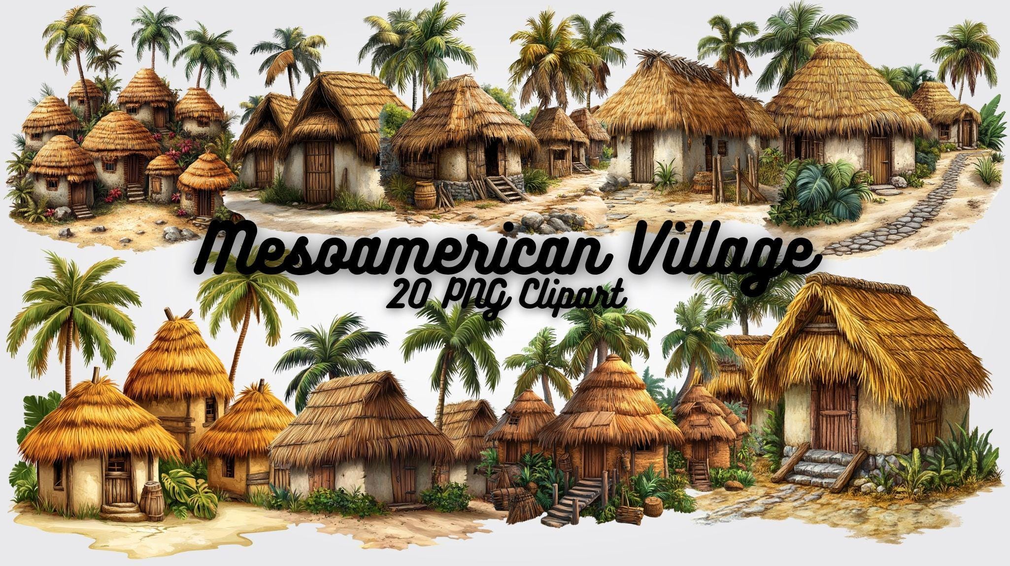 Mesoamerican Village Clipart: Aztec, Maya, Inca Illustrations (PNG ...