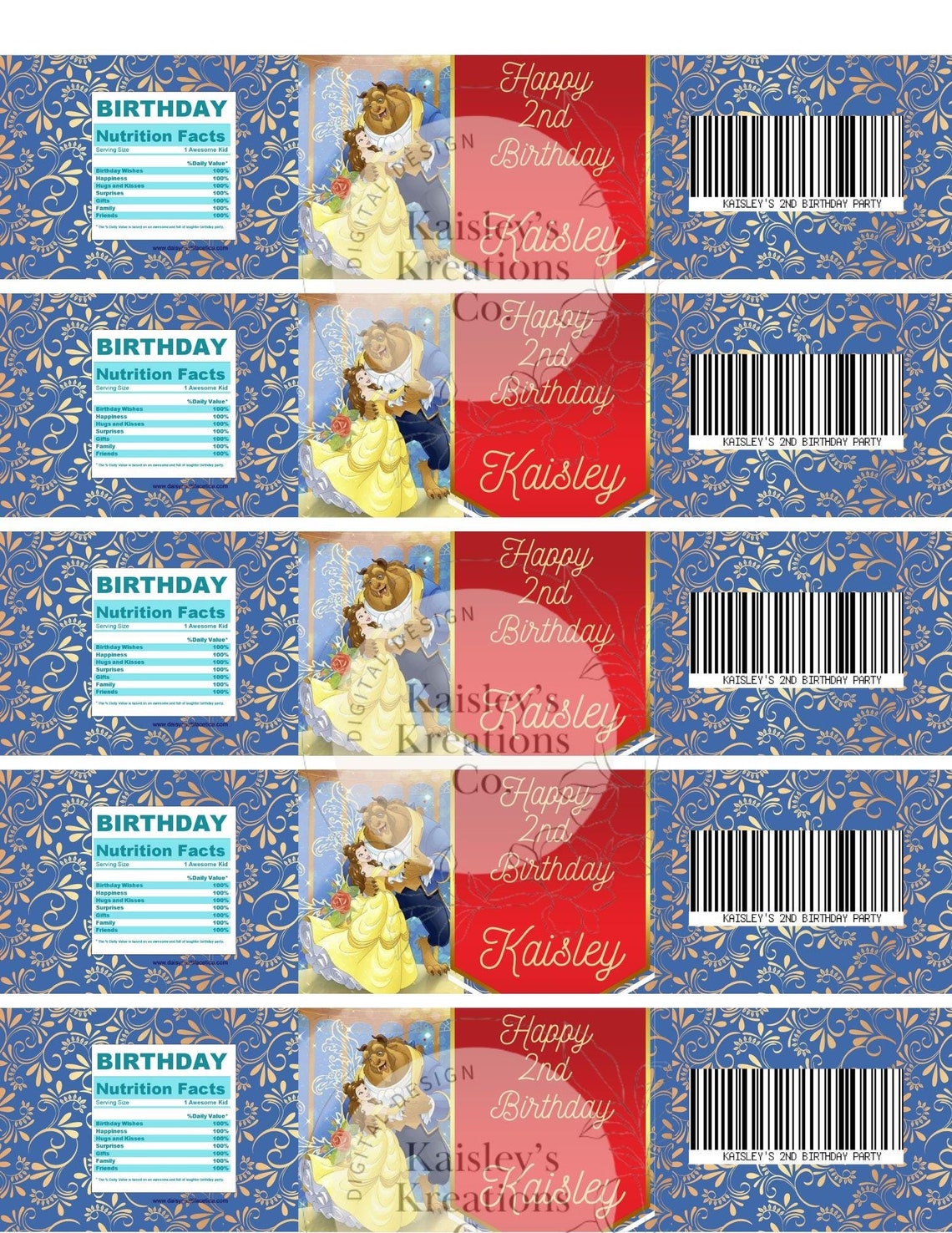 Personalized Beauty & the Beast Water Bottle Label, Beauty and the ...
