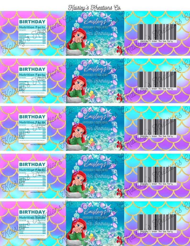 Personalized Baby Ariel Water Bottle Label, Mermaid Baby Ariel Water ...