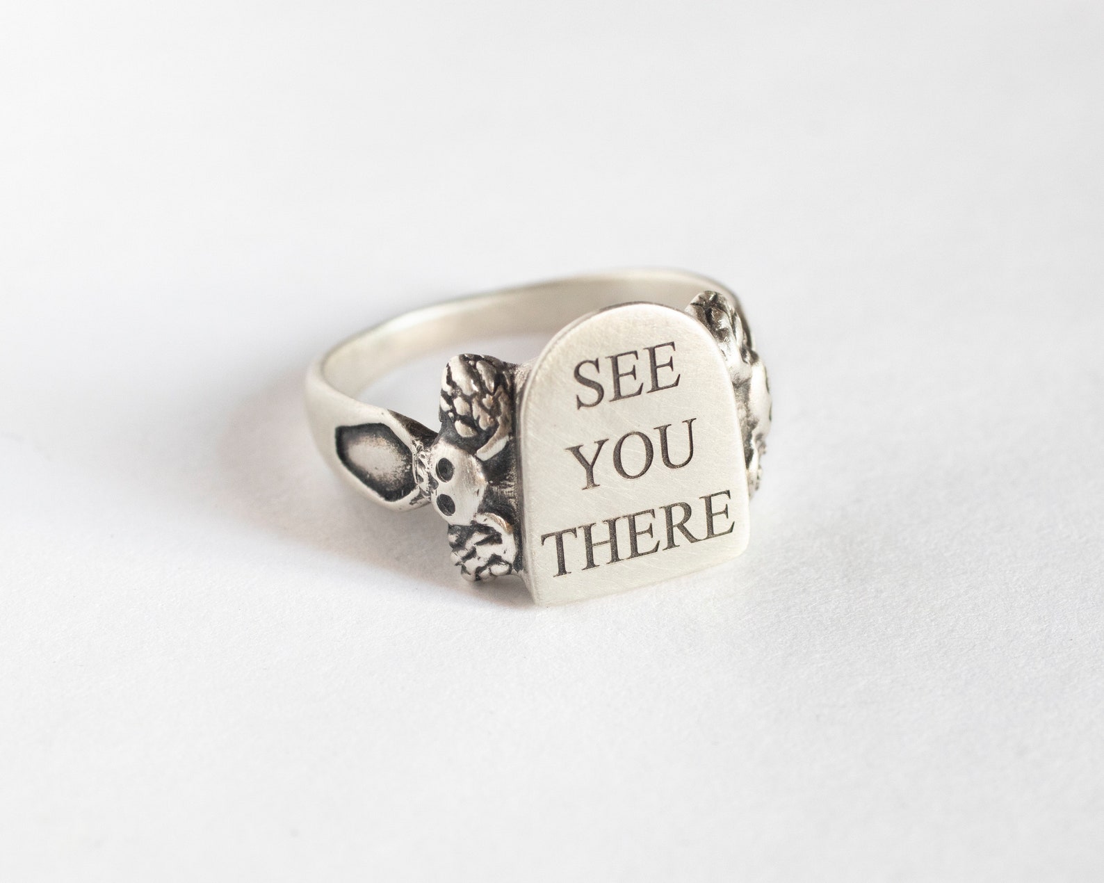 Custom Gravestone Ring, Hand Carved With Winged Skulls and Coffin ...