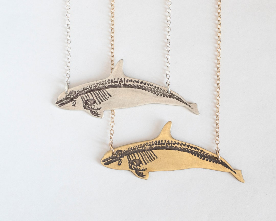 Orca or Killer Whale Necklace, With Etched Skeleton in Brass or ...