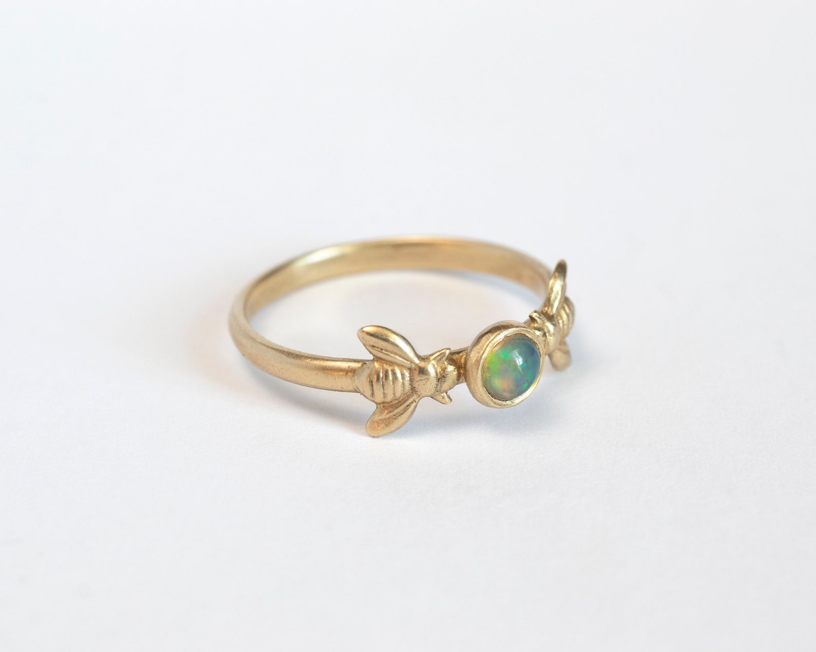 14k Gold Bee Ring Gold Solitaire Gemstone Ring Rosecut | Etsy
