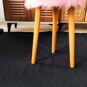 Pink Fluffy Fur Pouf With Pine Color Feet Cheerful Home Decor,handmade ...