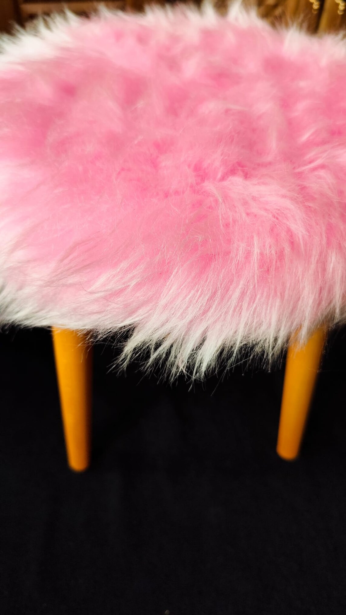 Pink Fluffy Fur Pouf With Pine Color Feet Cheerful Home Decor,handmade ...