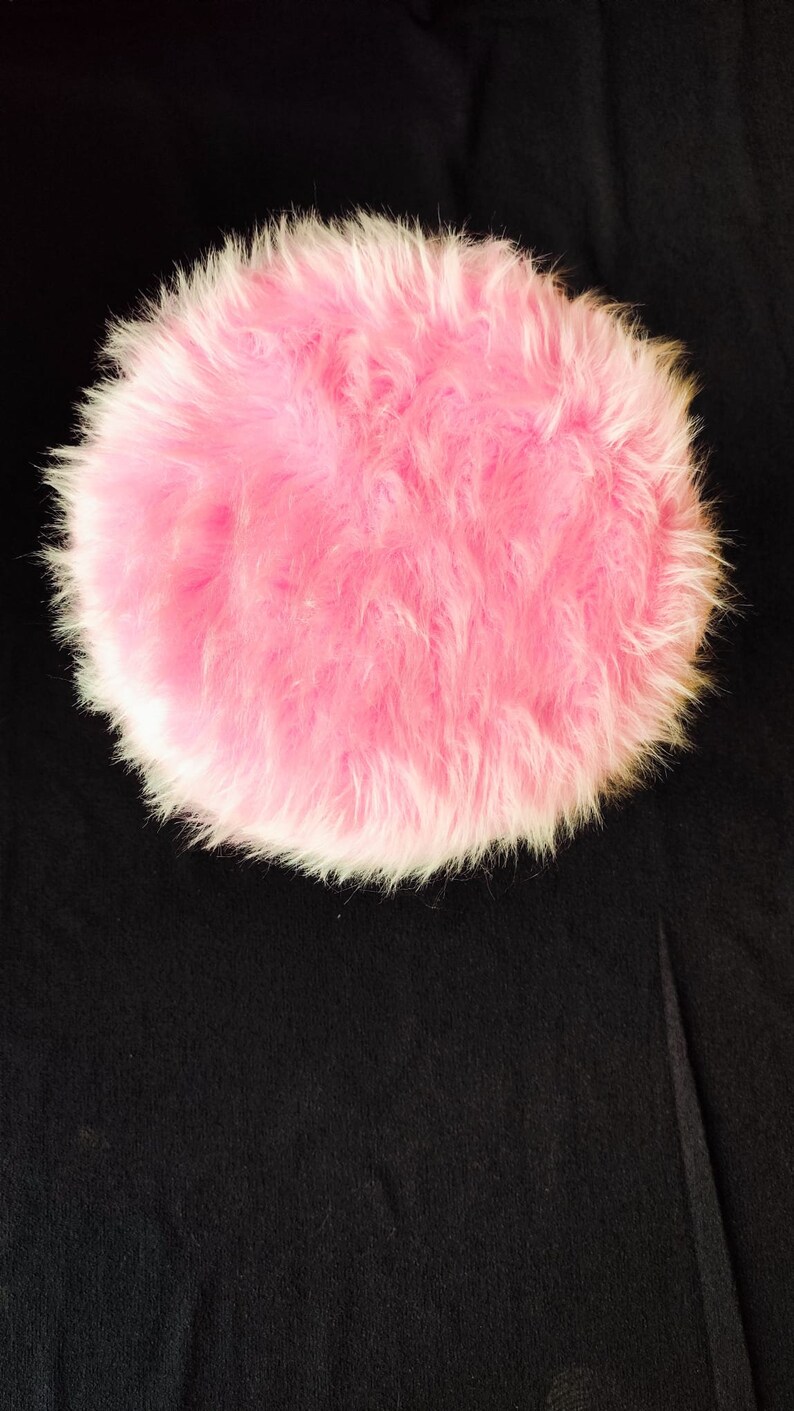 Pink Fluffy Fur Pouf With Pine Color Feet Cheerful Home Decor,handmade ...