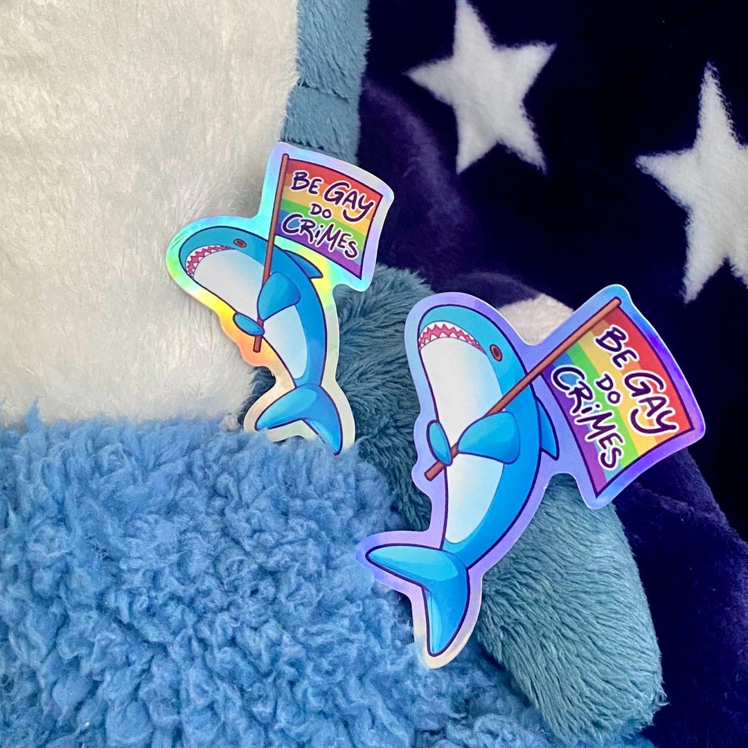 Crimes Holographic Blahaj Pride Sticker - Etsy