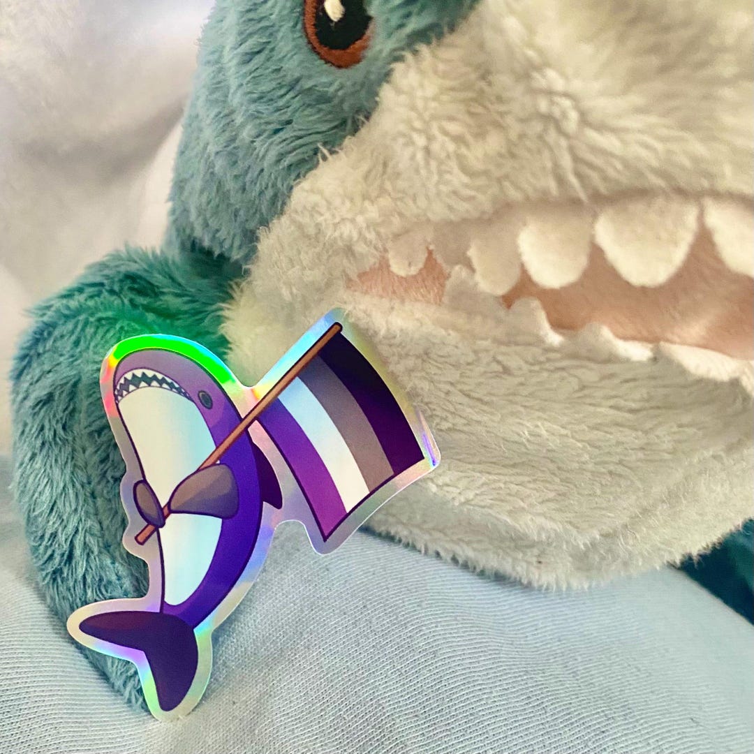 Asexual Holographic Blahaj Pride Sticker - Etsy