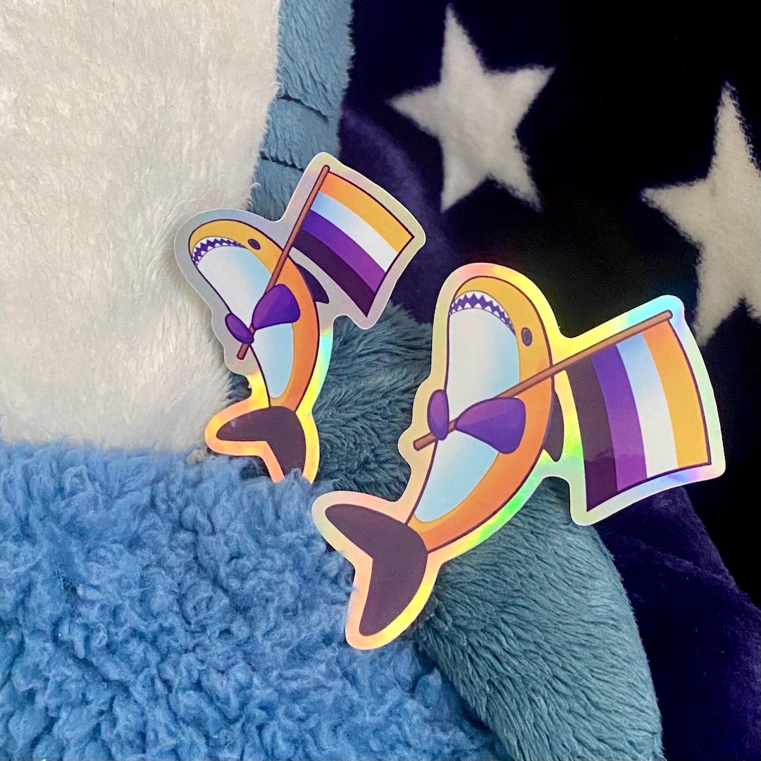 Non-binary Holographic Blahaj Pride Sticker - Etsy