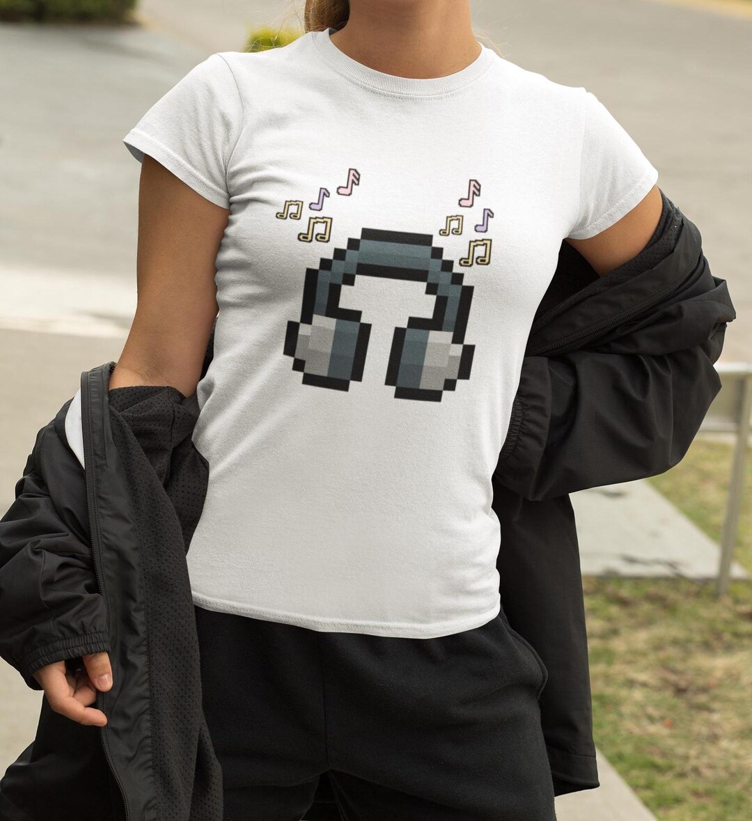 Pixel Shirt, Retro Pixel Art Headphones Tee, Music Shirt, Retro 8bit ...
