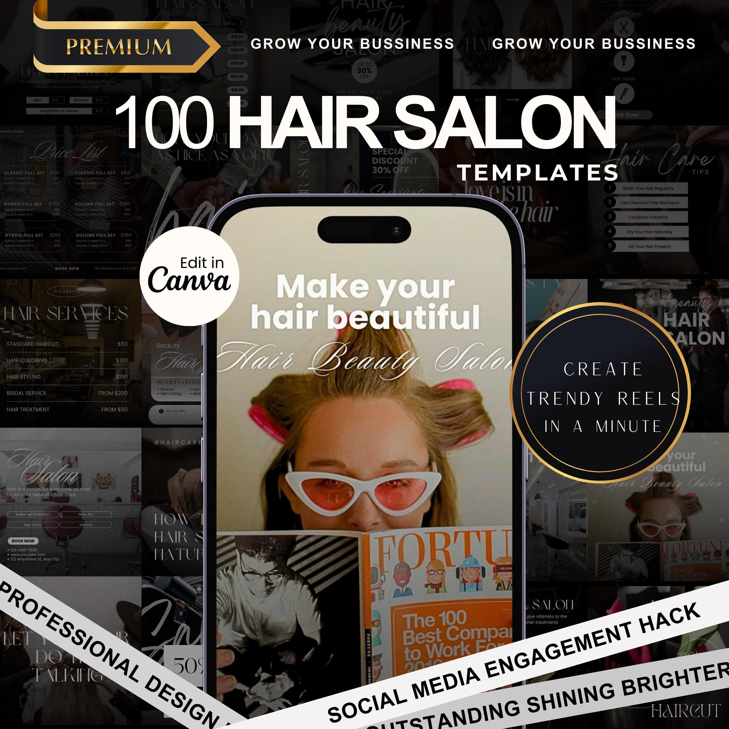 Hair Design Instagram Templates Canva for Beauty Salon Social Media ...