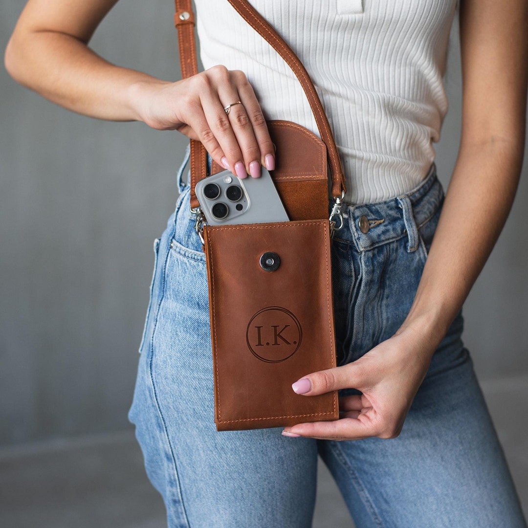 Small Leather Phone Pouch With Strap, Minimal Crossbody Case for iPhone ...