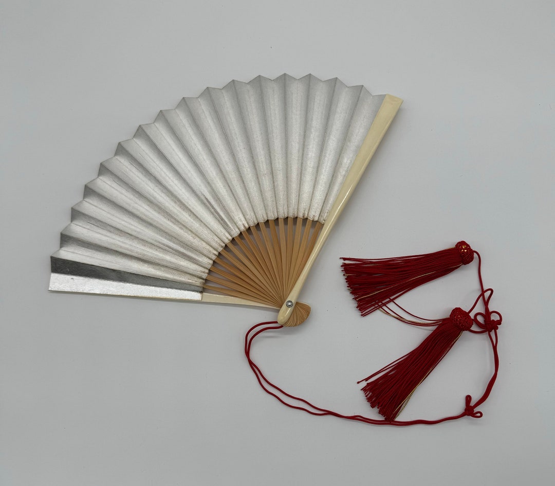 Vintage Japanese Fan in Gold Silver and Tassels - Etsy