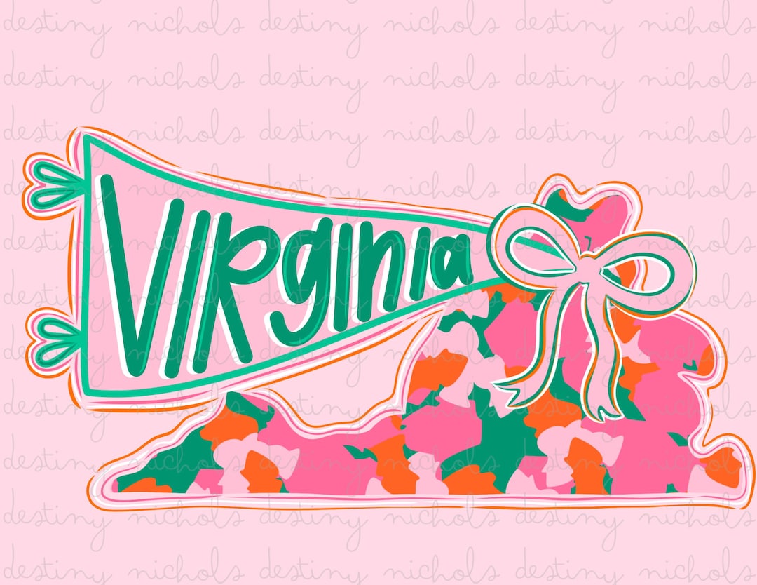 Virginia Preppy State Pennant Flag | Hand Dawn PNG | Digital Instant ...