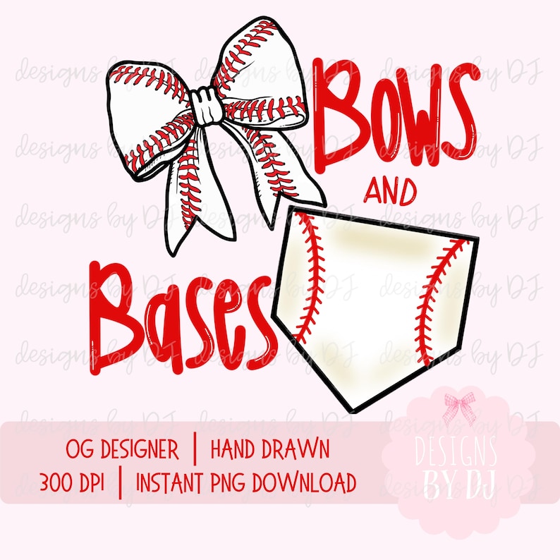 Bows and Bases Baseball PNG Instant Download | Coquette Bows | Hand ...