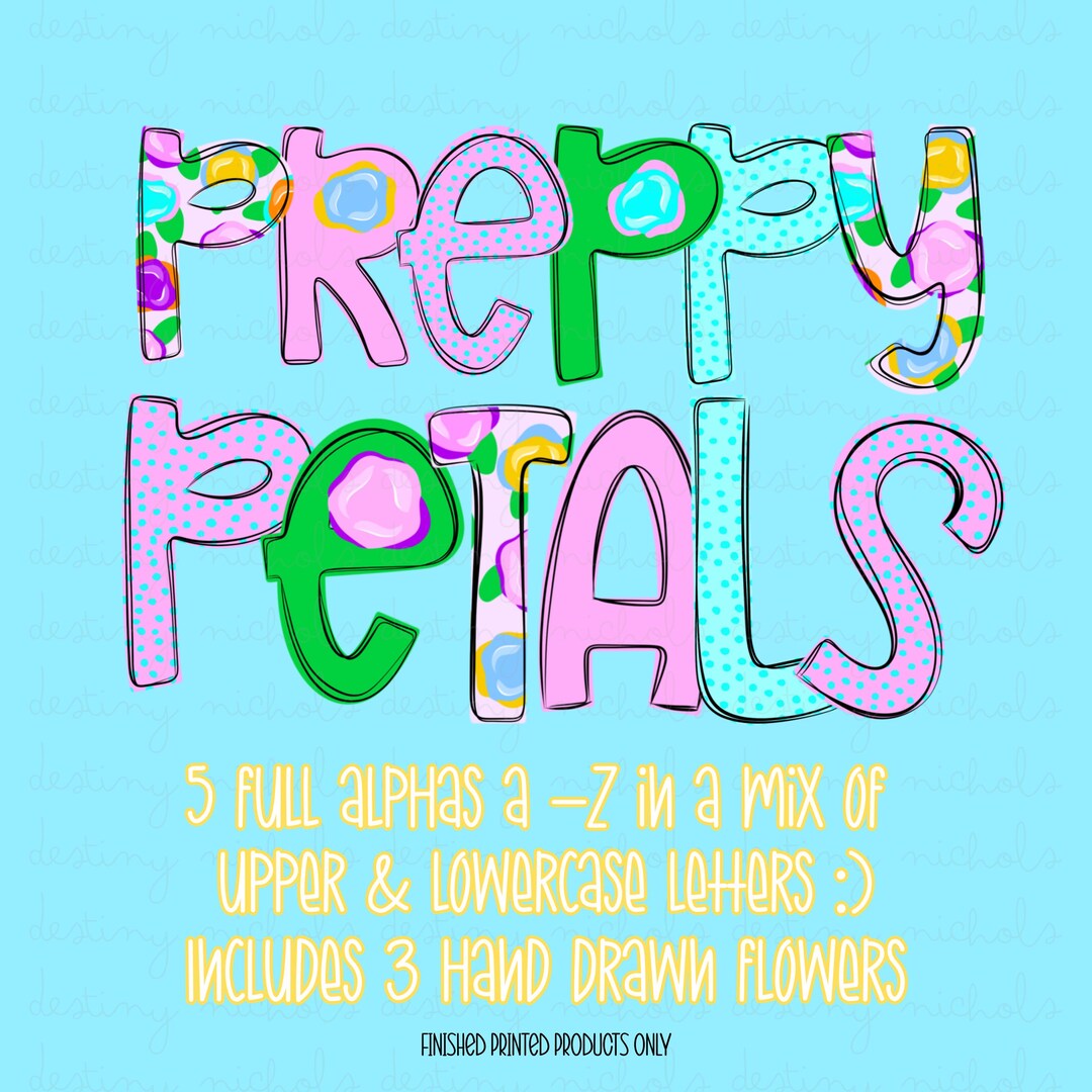 Preppy Petals Doodle Alpha Pack | Hand Drawn PNG | Preppy Alpha ...