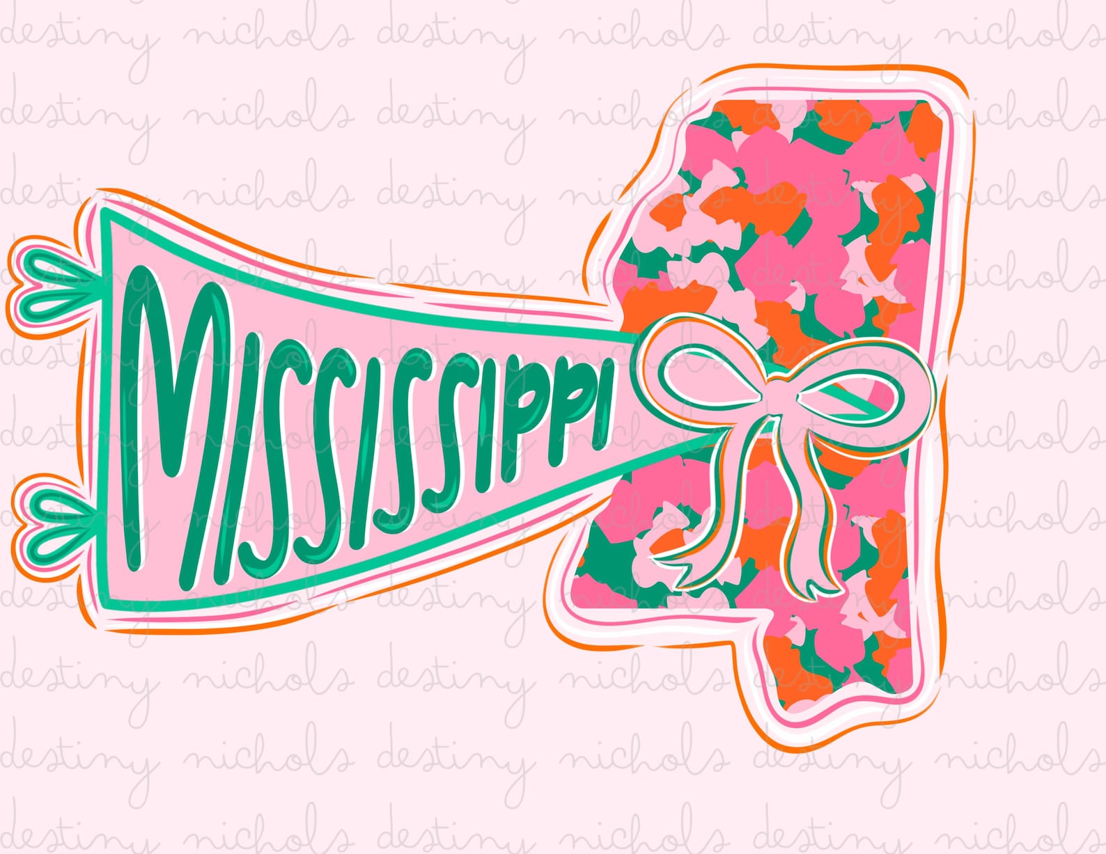 Mississippi Preppy State Pennant Flag | Hand Dawn PNG | Digital Instant ...