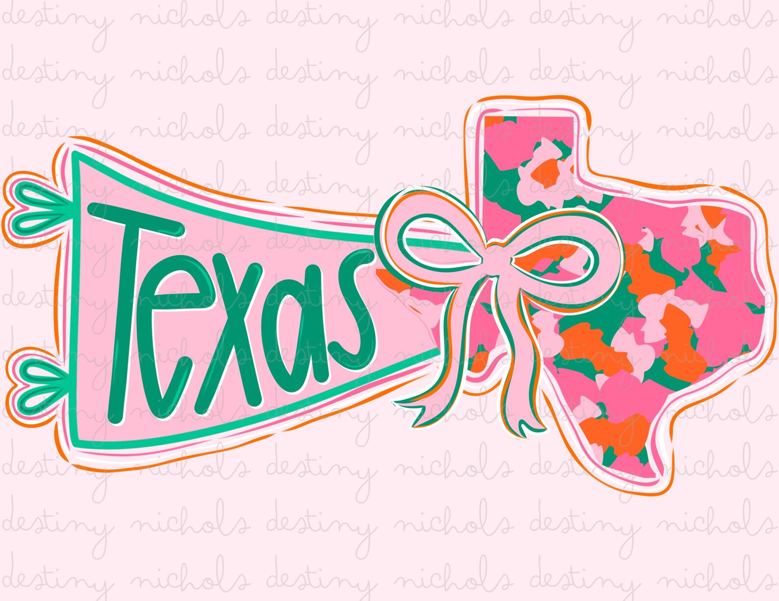 Texas Preppy State Pennant Flag | Hand Dawn PNG | Digital Instant ...