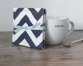 Items similar to Fabric Coasters Set of 4 Reversible Navy Blue Gray ...