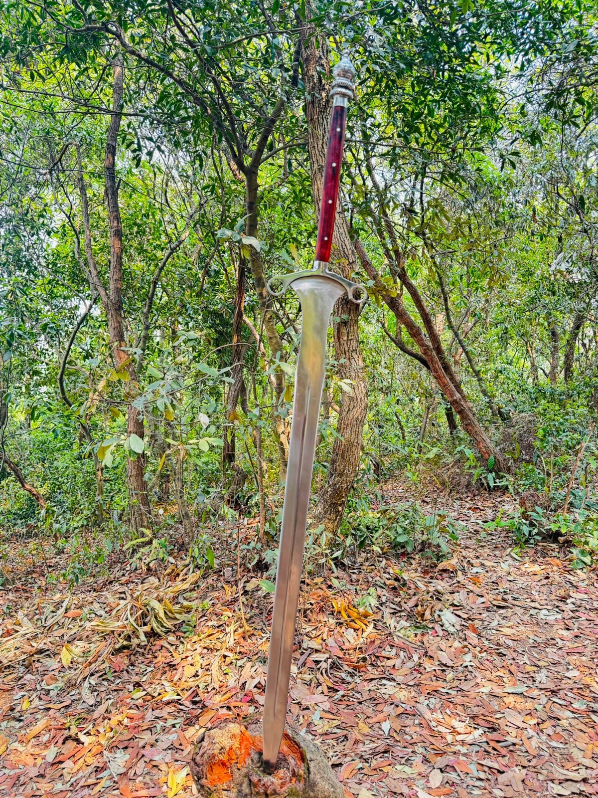 48 Inch Fixed Blade Long Master Sword Unique Hand Carved Guard Carbon ...