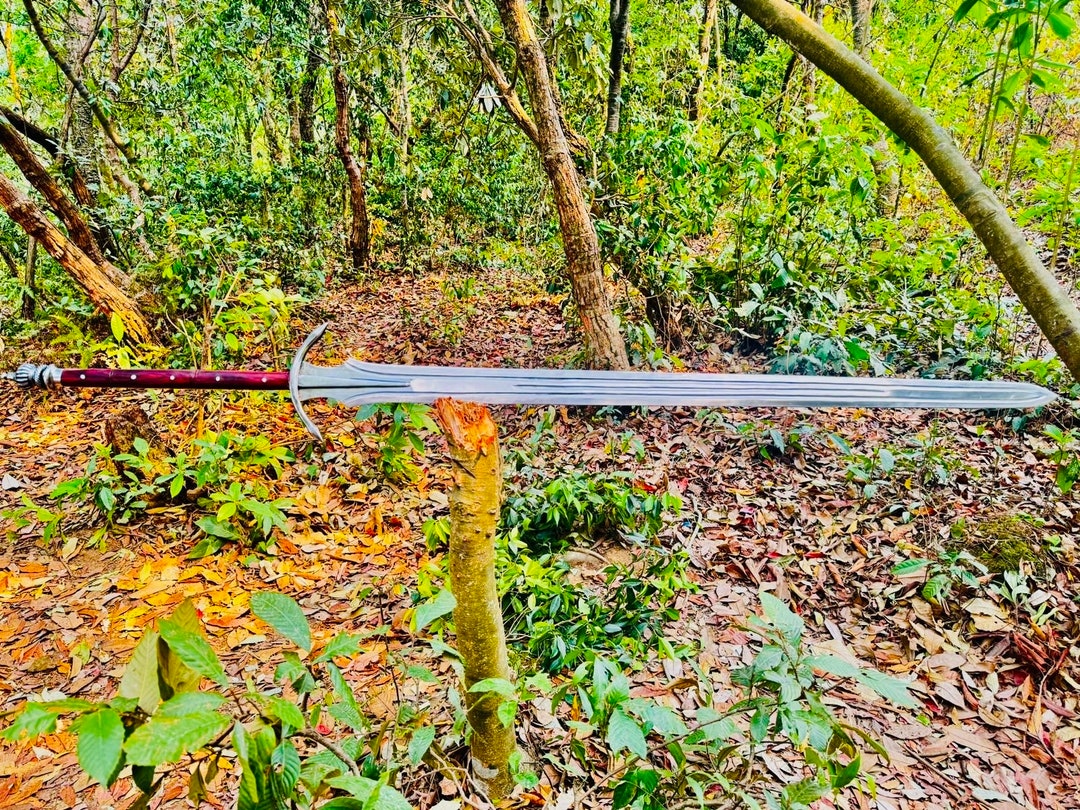 57 Inch Full Tang Long Master Sword Knife-hand Carved Guard Pommel ...