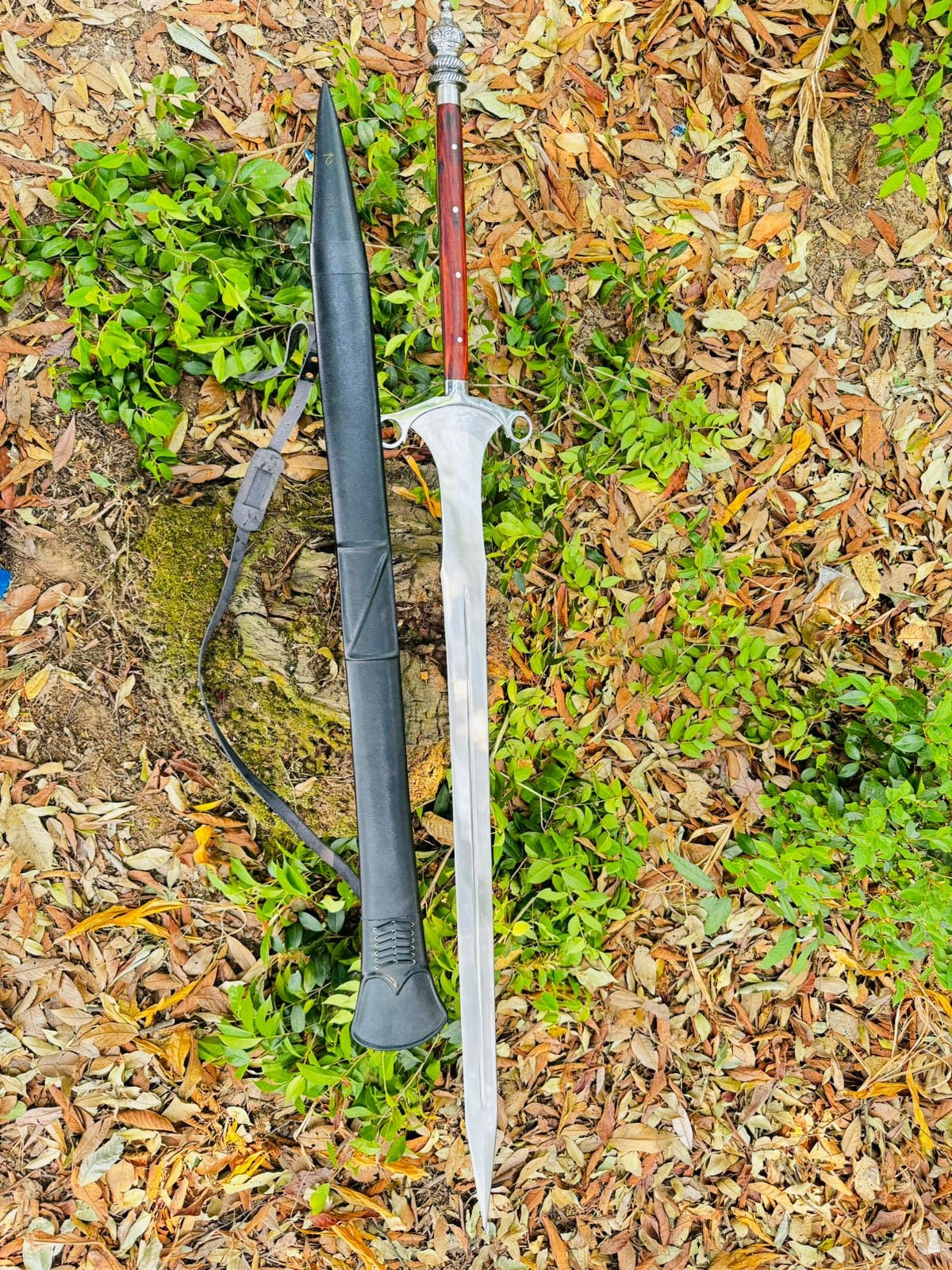 48 Inch Fixed Blade Long Master Sword Unique Hand Carved Guard Carbon ...