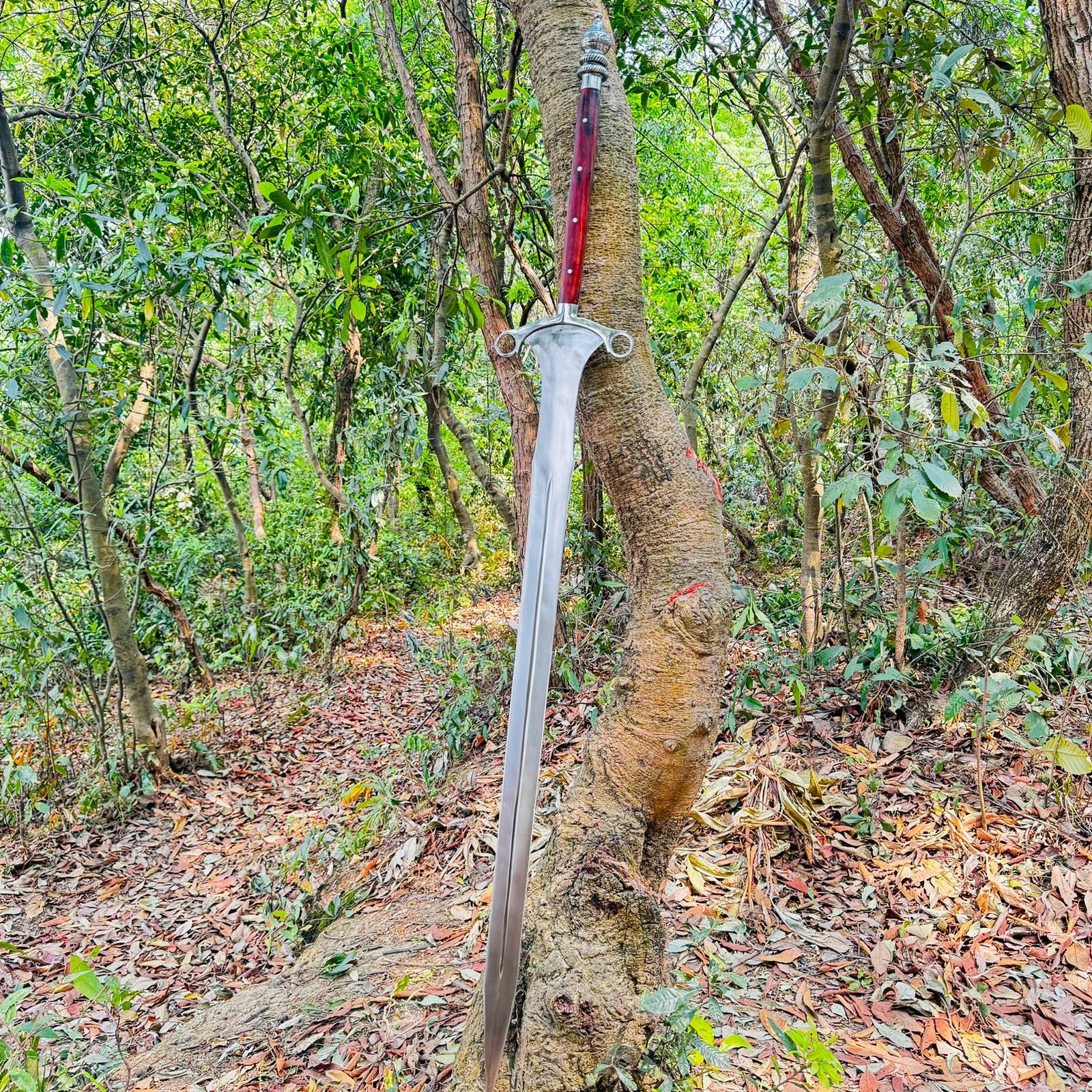 48 Inch Fixed Blade Long Master Sword Unique Hand Carved Guard Carbon ...