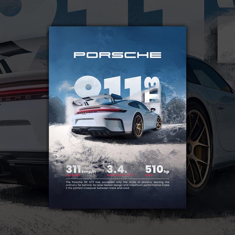 Porsche 911 GT3 Poster Speed, Acceleration, Power, Sports Car, Racing ...