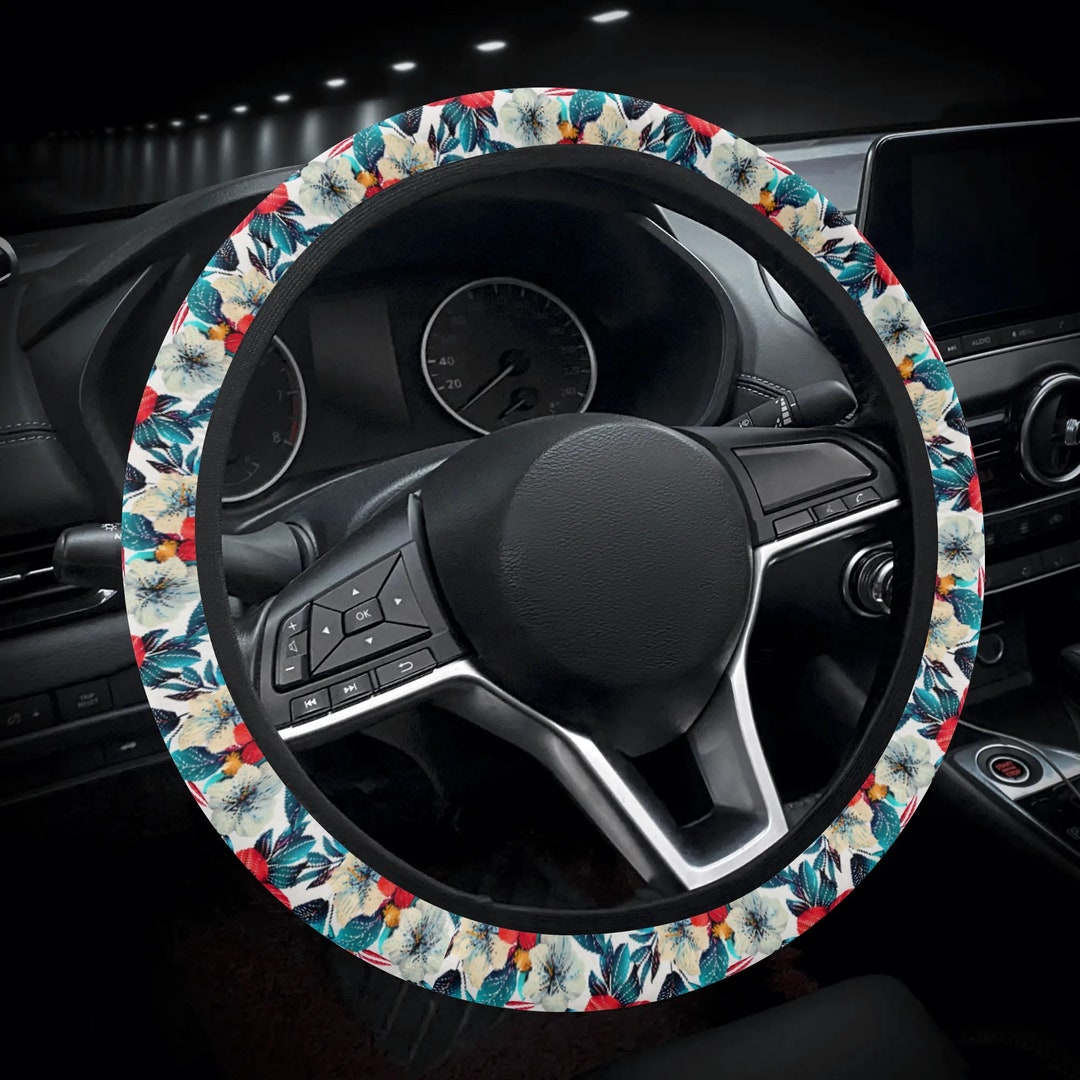 Vintage-inspired Floral White Steering Wheel Cover - Car Accessory, Car ...