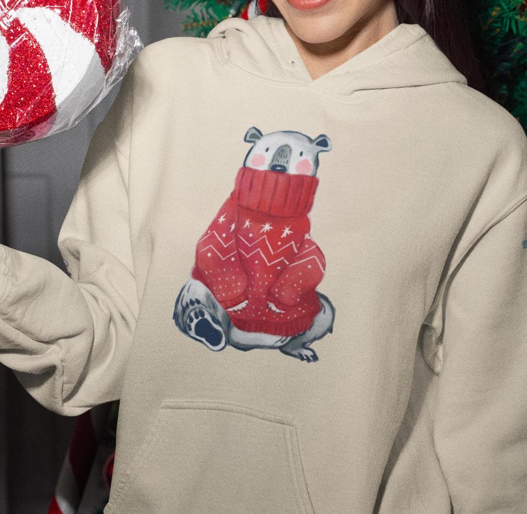 Christmas Bear Hoodie Cute Bear Christmas Sweatshirt Cute Cozy ...