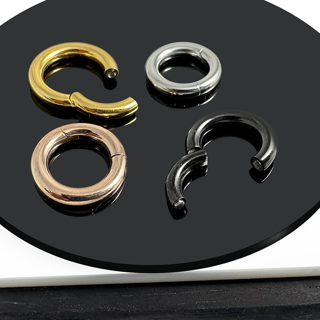 G23 Grade Titanium Gauge Segment Clicker Ring - 8g(3mm) - Titanium/gold ...