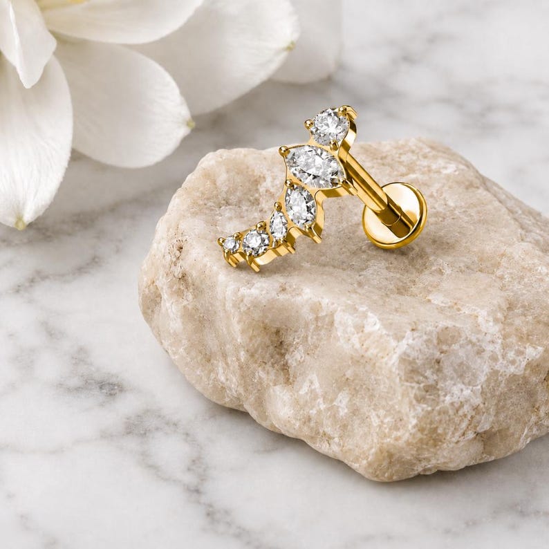 Elegant Crystal Vine Threadless Push-fit Labret Stud | Dainty CZ Helix ...