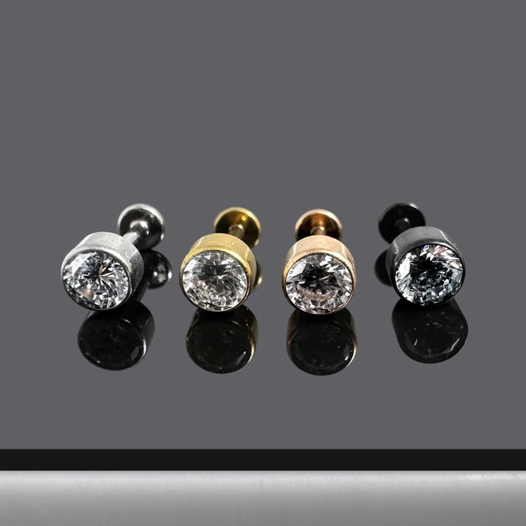 Round CZ Jewelled Threadless Push-fit Flat Back Tragus, Helix ...