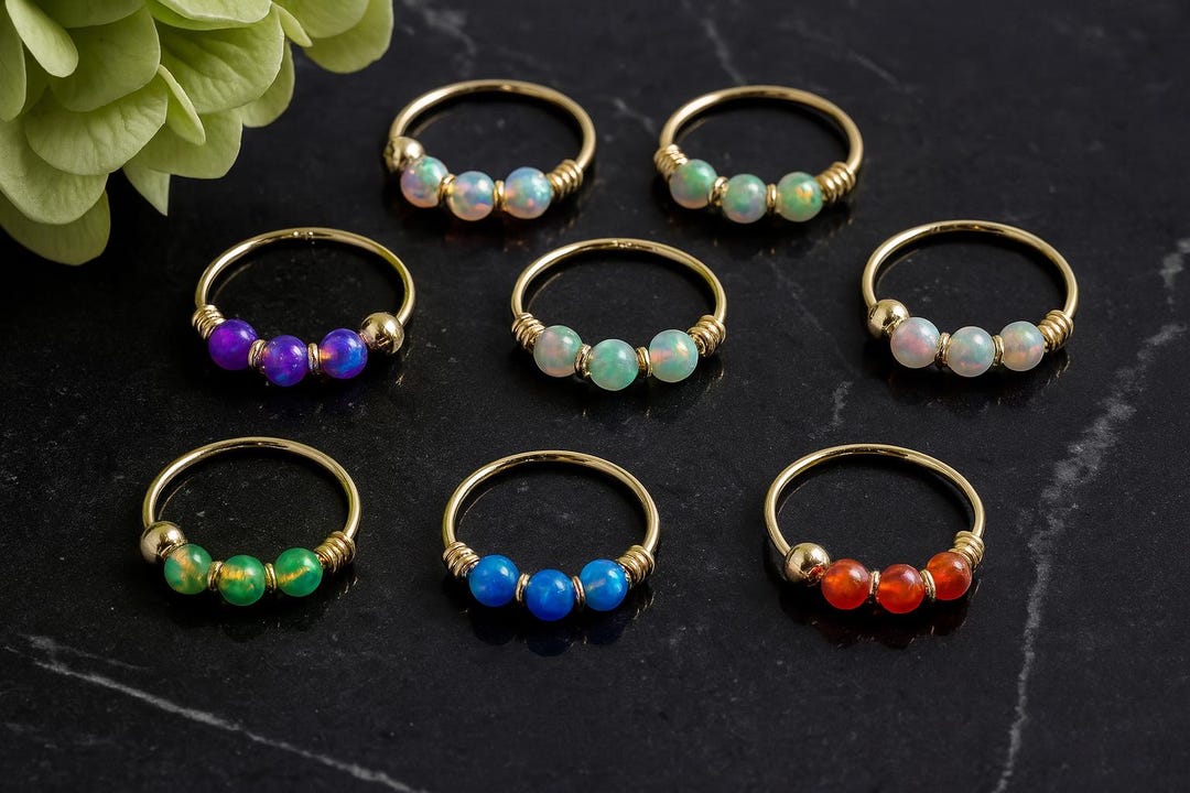 9K 14K Gold Triple Opal Nose Hoop – 22G Seamless Piercing - Etsy