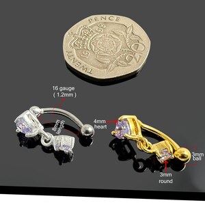 925 Sterling Silver Heart Dangling Jeweled Eyebrow Ring - 16G (1.2mm ...