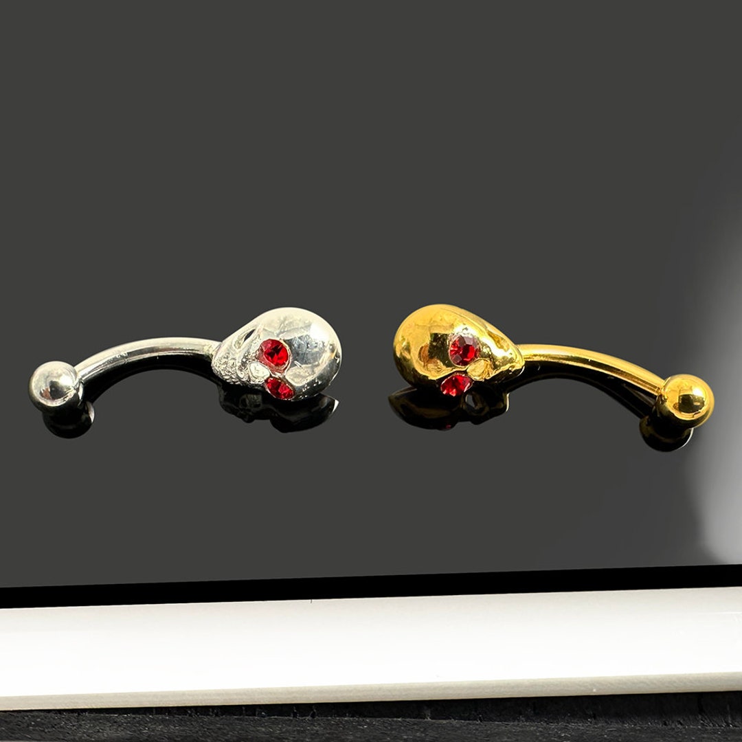 925 Sterling Silver Jeweled Skull Eyebrow Ring - 16G (1.2mm) - Silver ...