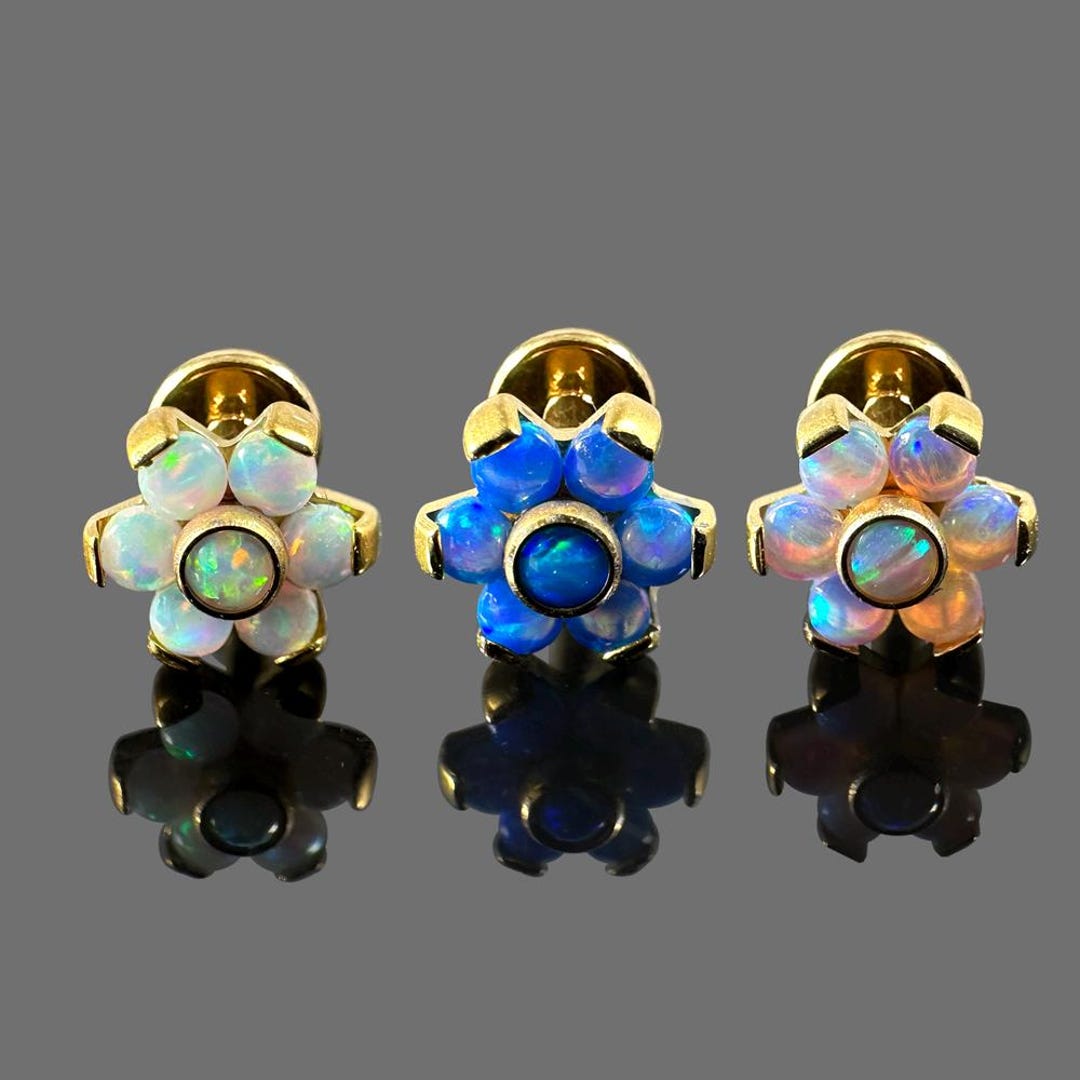 Opal Flower Threadless Push-fit Flat Back Tragus, Helix & Cartilage ...