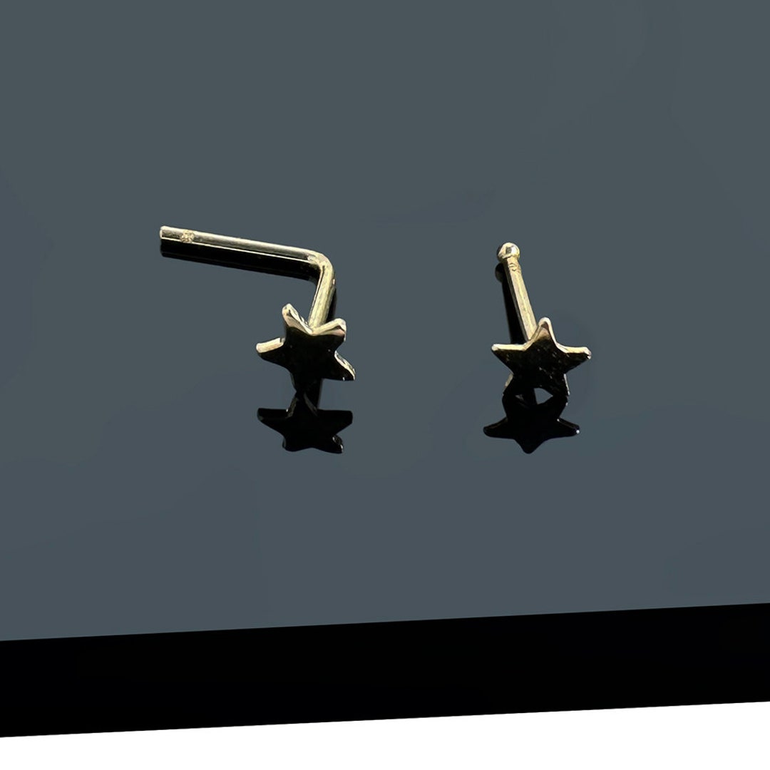22G Nose Ring 9K Gold Star Nose Pin Dainty Piercing Jewelry L-bend and ...