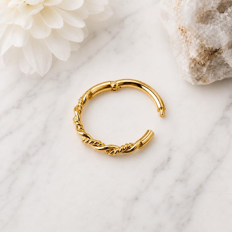 Twisted Segment Clicker Ring | 14K Solid Gold | 16G (1.2 Mm) | Nose ...