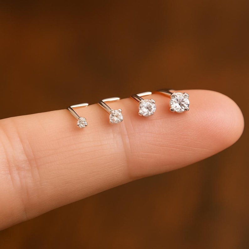 9K Rose Gold L-bend Nose Stud – Handmade CZ Nose Pin - Etsy