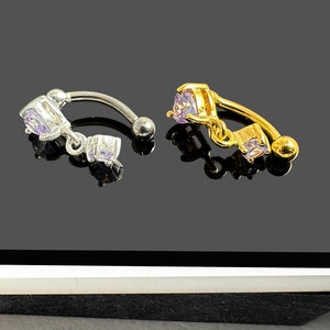 925 Sterling Silver Heart Dangling Jeweled Eyebrow Ring - 16G (1.2mm ...