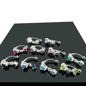 925 Sterling Silver Heart Dangling Jeweled Eyebrow Ring - 16G (1.2mm ...